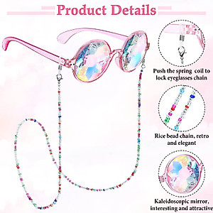 Yunsailing 9 Pairs Kaleidoscope Rave Glasses with 9 Beaded Glasses Strap Rainbow Rave Goggles Prism Fun Sunglasses Eyeglass Chain for Carnival Party Festival Accessories