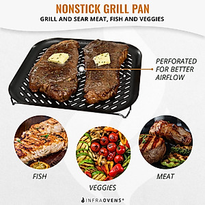 12 Pcs Air Fryer Accessories with Rack, Grill Pan, Air Fryer Cheat Sheet for Dreo, Ninja, Ultrean, Gowise, Gourmia, Cosori, Chefman, Instant Pot, Square Air Fryer Liners for Basket Freidora de Aire