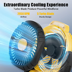 Geek Aire Portable Camping Fan with Lights, 20000mAh Detachable Rechargeable Battery Operated Fan, Battery Powered Outdoor Tent Fan with 4 Speeds & Hook, Personal Beach Fan for Camping Hiking