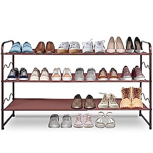 ZXNABA 3-Tier Shoe Rack Stackable Long Shoe Shelf Storage Organizer for Closet, Entryway 18-Pair / 24-Pair (Golden-Brown)