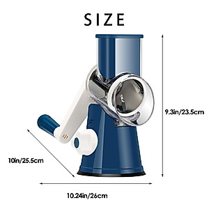 Rotary Cheese Grater Round Mandolin Slicer, Ourokhome Handheld Hashbrown Shredder with 3 Drum Blades, Kitchen Manual Speed Walnut Grinder for Potato, Carrot, Vegetables, Nuts, Zucchini (Dark Blue)