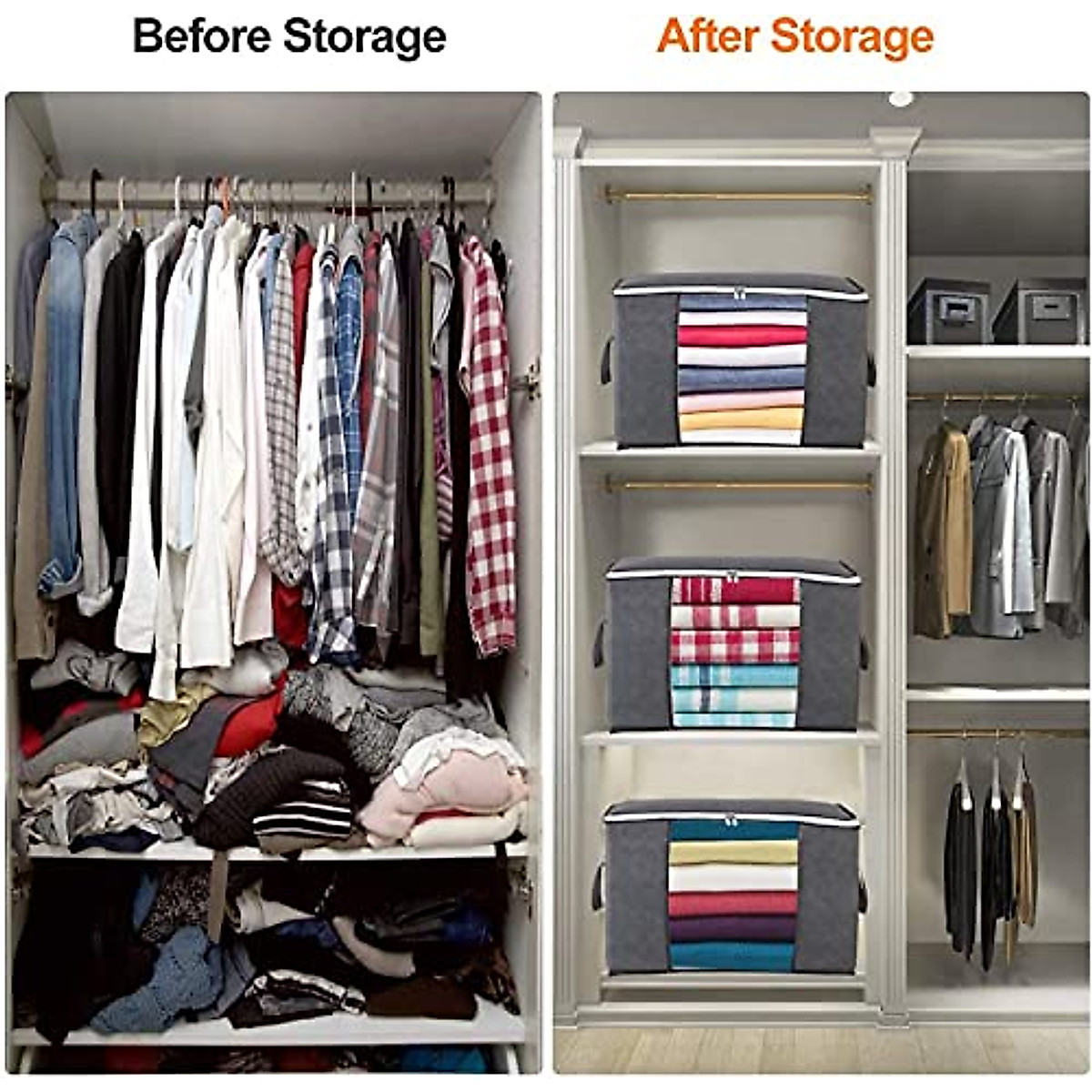 Clothing Storage Bag,Large Capacity Clothes Storage Bag Organizer with Reinforced Handle Thick Fabric for Comforters,Blankets,Bedding,Foldable with Sturdy Zipper, 90L 1-Pack,Clear Window