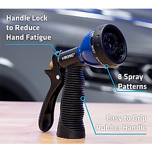VIKING Hose Nozzle, Garden Hose Nozzle with 8 Spray Patterns, Adjustable Heavy Duty Water Hose for Washing Car, Watering Plants, Washing Pets, and Home Use