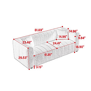 gefayluo 81.89" Teddy Fabric Large Modern Sofa with Gold Metal Legs,3 Seater Upholstered Sofa Love Seats Furniture for Living Room,Bedroom, Apartment