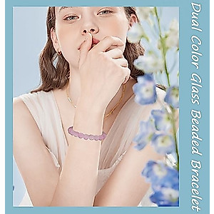 FINZOR 24Pcs 8mm Beaded Stretch Bracelet Handmade Round Glass Bracelet for Women Multicolor Matte Beads Elastic Bracelet Shining Beads Wristband Valentines Jewelry