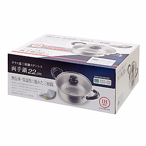 Takagi Glass Lid, Stainless Steel, Three-Layer Steel, Two-Handled Pot, 8.7 inches (22 cm), Made in Japan