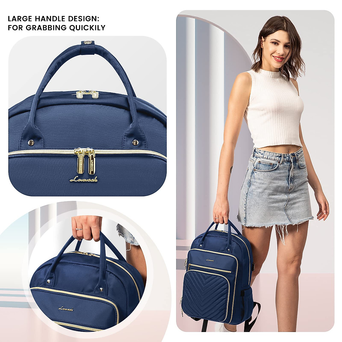 LOVEVOOK 15.6 Inch Laptop Backpack for Women,Fashion Work Travel Backpack,Waterproof Day Pack Purse for Teacher Nurse, Navy Blue.