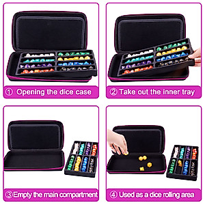 SIQUK Dice Case DND Dice Box Dice Storage Case Dice Organizer Holder with Handle Removable Slotted Tray Holds 8 Sets DND Dice for Dungeons & Dragons and Other RPG Table Games, Rose Red