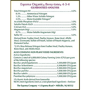Espoma Organic Berry-Tone 4-3-4 Natural & Organic Fertilizer and Plant Food for All Berries. 4 lb. Bag. Use for Planting & Feeding to Promote Bountiful Harvest - Pack of 2