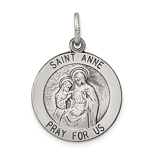 Solid 925 Sterling Silver Vintage Antiqued Catholic Patron Saint Anne Pendant Charm Medal - 25mm x 20mm