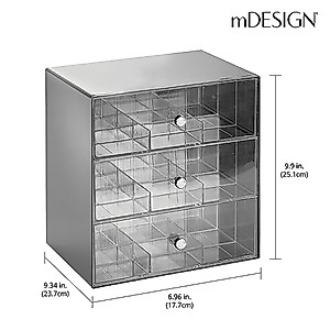 mDesign Plastic Tea Bag Caddy Box Storage Container Organizer Holder with 3 Drawers - for Kitchen Pantry, Cabinet, Countertop - Holds Coffee, Sugar Packets - Lumiere Collection - Charcoal Gray/Clear