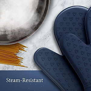 Cosy House Collection 4-Piece Oven Mitt & Pot Holder Set - 500°F Heat Resistant Trivet Cooking Gloves - Flexible, Durable & Comfortable Long-Lasting Silicone - Cooking, Baking & Grilling (Navy Blue)