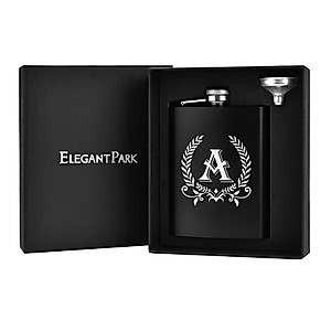 ELEGANTPARK Hip Flasks for Liquor for Men with Initials Monogrammed Gifts for Men Birthday Personalized Gifts for Him Groomsmen Dad Engraved Hip Flask with Funnel 8 OZ Letter A