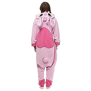 KIGUZAN Pink Stitch Onesie Costumes for Women Men Adult Unisex Halloween Party Christmas Animal Pajamas Small