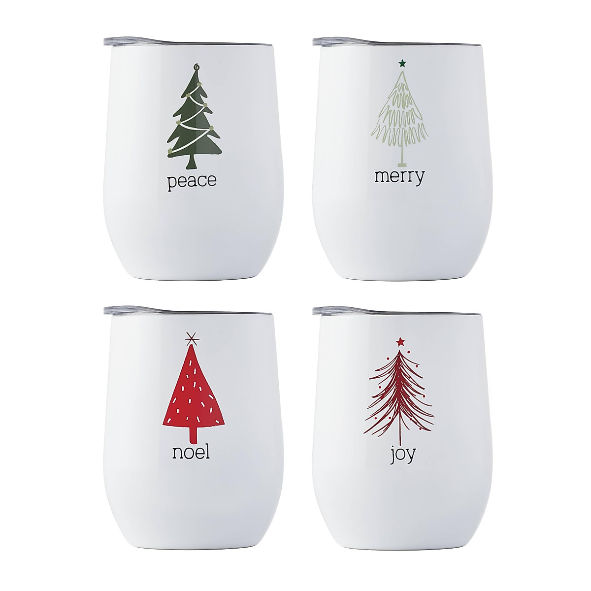 Cambridge EABS221WHCB2DS 12 Oz Sentiment Insulated Wine Tumblers, Set Of 4, Christmas Theme