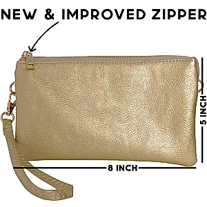 Humble Chic NY Gold Crossbody Purse - Small Gold Wristlet Purse, Crossbody Clutch Wallet for Women, Vegan Leather Clutch Wristlets for Women, Dressy Evening Handbags, Small Vegan Leather Bag