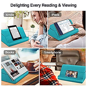 MoKo Tablet Pillow Holder, Pillow for iPad Multi-Angle Soft Tablet Stand Up to 12.9" for Xmas Gift, eReader, Fit with iPad 9, iPad Mini 6,iPad 10th, iPad Pro 11/12.9 2022,Galaxy Tab S9/S9+,Sea Blue