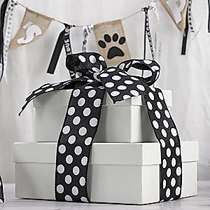 MEEDEE Black Ribbon with White Dots Black and White Polka Dot Ribbon 2.5 Inch Black Wired Ribbon for Black & White Welcome Front Door Burlap Wreath Pet Wreath Dog Wreath Ribbon Gift Basket, 10 Yards
