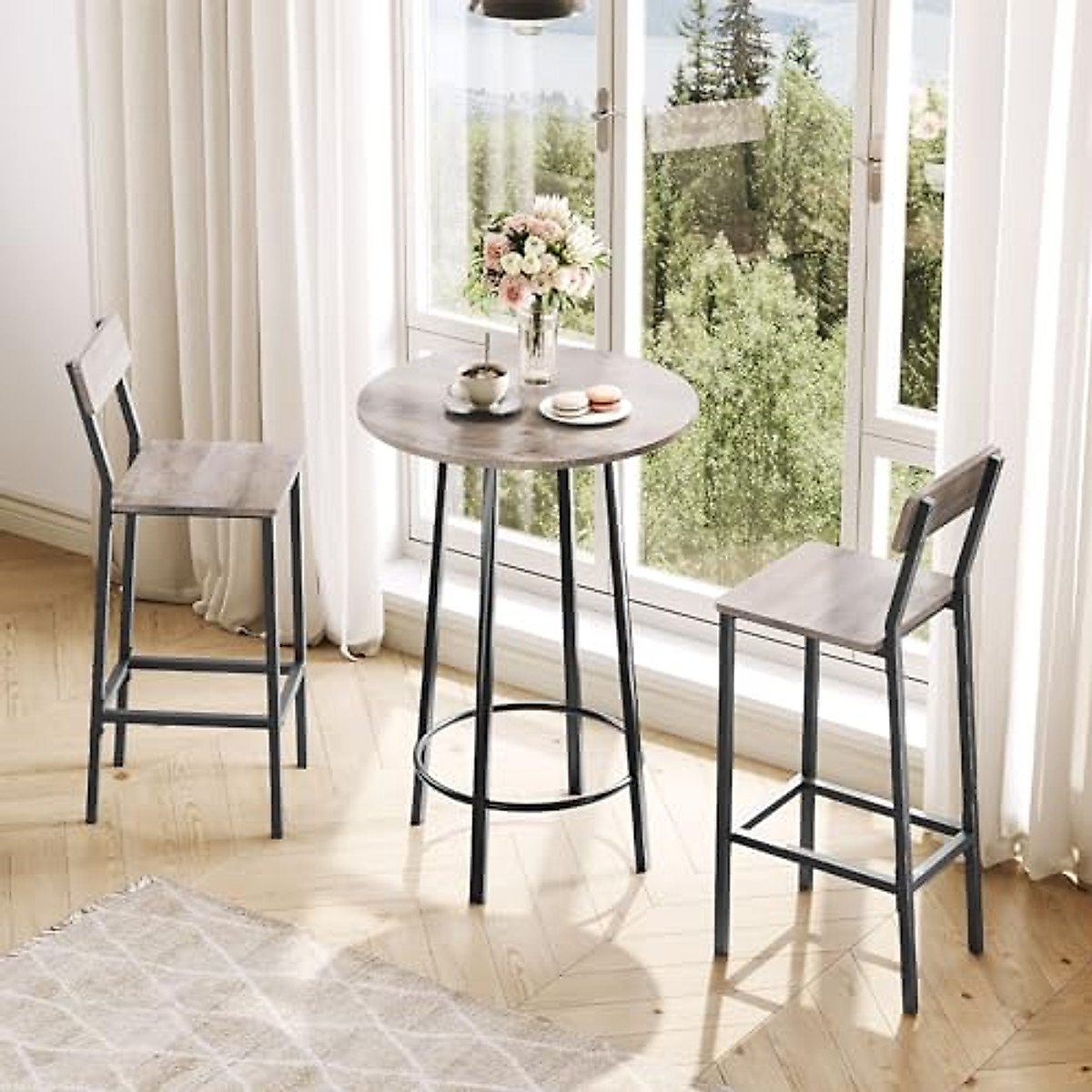 MAHANCRIS Bar Chairs, 25.6" Tall Counter Bar Stools, Set of 2 Bar Stools with Backrest, Kitchen Bar Stools with Footrest, for Dining Room, Bar, Easy Assembly, Greige BAHG03101