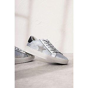 Mi.iM Brady Rubber Sole Lace-up Rhinestone Glitter Leather Suede Star Sneakers (8.5, Silver)