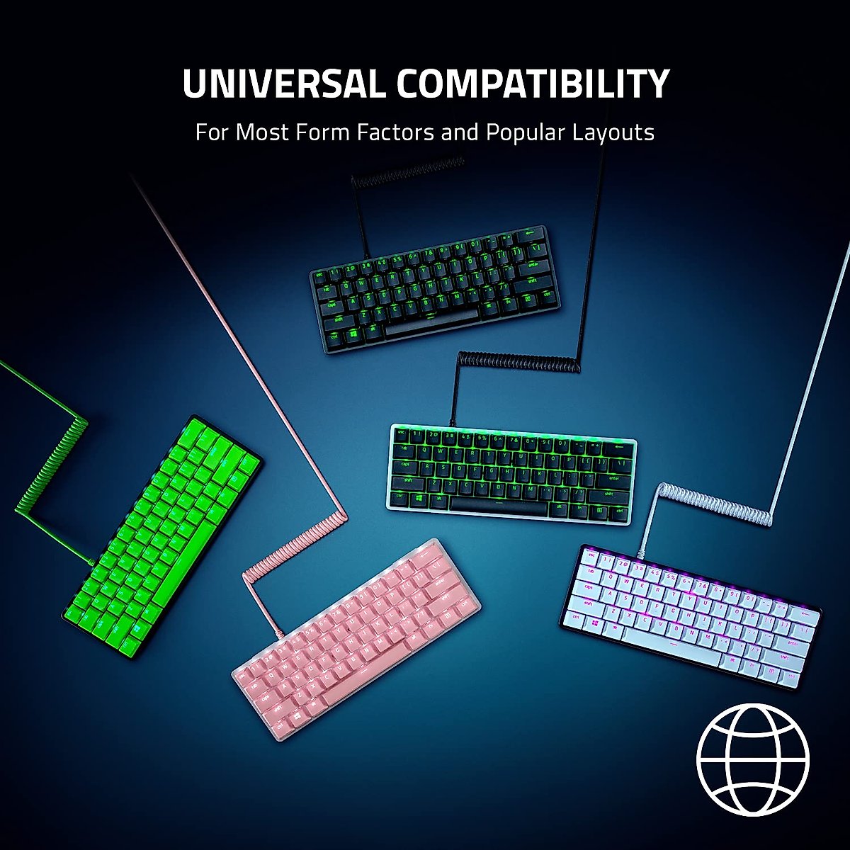 Razer Huntsman Mini 60% Gaming Keyboard + PBT Keycap + Coiled Cable Upgrade Set Bundle: Classic Black/Clicky Optical - Mercury White