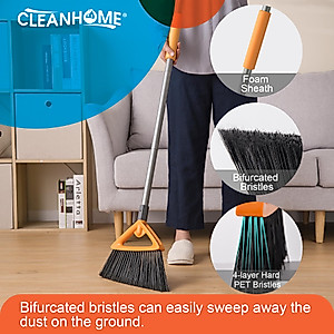 CLEANHOME Outdoor Brooms for Sweeping Patio, Commercial Grade Heavy Duty Broom with Stiff Bristle for Sweeping Garage,Deck,Kitchen,Straw, Outside Broom for Cleaning Pet Hair,Weeds,Leaves,Grey