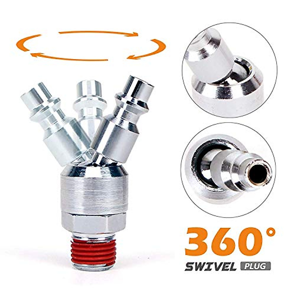 YOTOO Swivel Air Plug 1/4" Industrial Air Hose Fitting Air Quick Connect Male and Female Plugs with 1/4"-18 NPT Thread. 6-Piece Pack