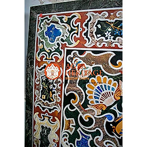 Side Dining 48" Marble Table Top Handicraft Pietra Dura Inlay Elegant Design Wedding Housewarming Gift