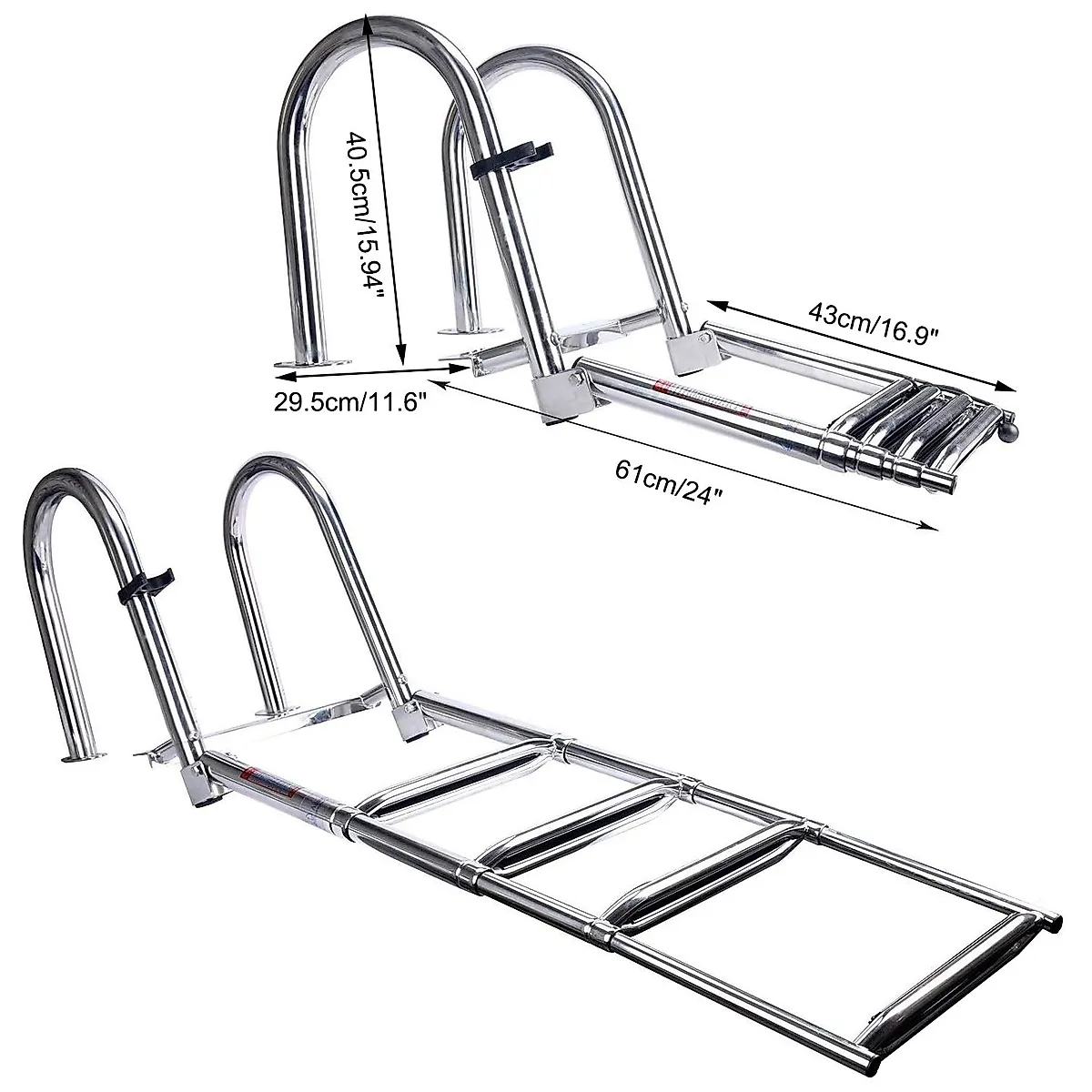 Amarine Made Boat Ladder 4 Step Pontoon Boat Ladder Folding Stainless Steel Dock Ladder Telescoping Ladder with Wide Steps Swim Deck Ladder with Pedal Hand Railing,Retaining Strap-400lb