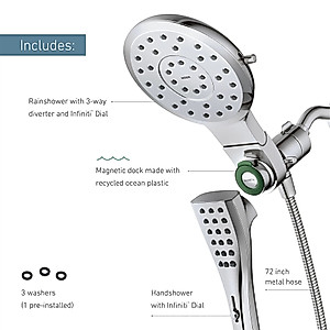 Moen 220C3 Verso Eight-Function 7" Diameter Spray Head Standard With Handshower, Chrome, 72" Hose