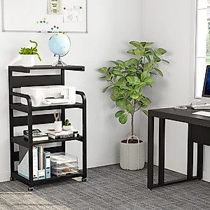 Tribesigns 4-Shelf Mobile Printer Stand with Storage Shelves, Large Modern Printer Cart Desk Machine Stand Storage Rack on Wheels for Home Office(Black)