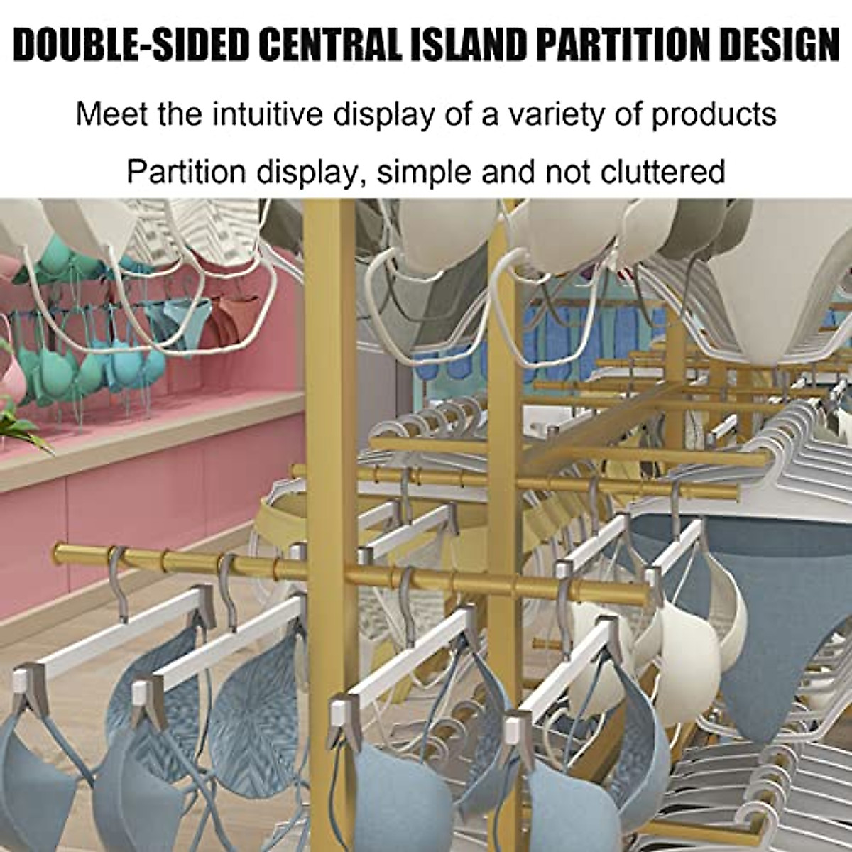 Clothes Retail Heavy Duty Metal Hanging Garment Racks, Clothing Store Metal Hanger Storage Shelves Double Sided Display Stand, Underwear/Bra/Swimsuit/Sock Organizer Shelf, Jewelry Holder