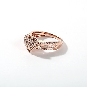 DZON Sterling Silver with Rose Gold Plating 1/2Ct. TDW. Round Diamond Composite Heart Frame Engagement Ring Love Gift for Women(I-J,I2) 6