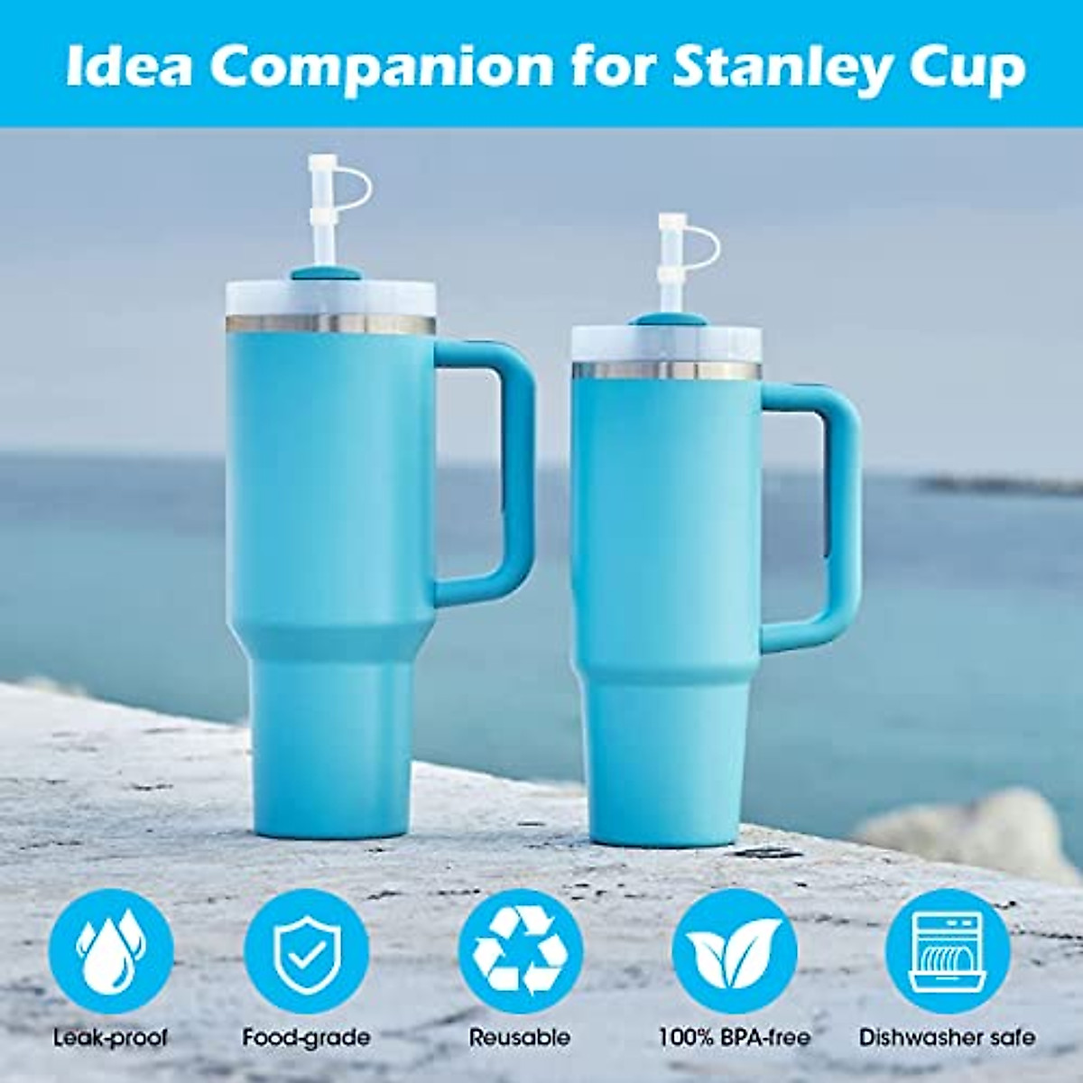 6pcs Spill Proof Stopper Silicone,Stanley Cup Spill Proof Stoppers 30oz 40oz Tumbler 2.0 with 2 Straw Cover Sets,2 Round Leak Stoppers and 2 Square Spill Stoppers,Anti-dust Stanley Cup Accessories