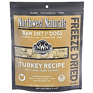 Northwest Naturals Freeze Dried Raw Diet for Dogs Freeze Dried Nuggets Dog Food – Turkey – Grain-Free, Gluten-Free Pet Food, Dog Training Treats – 12 Oz.