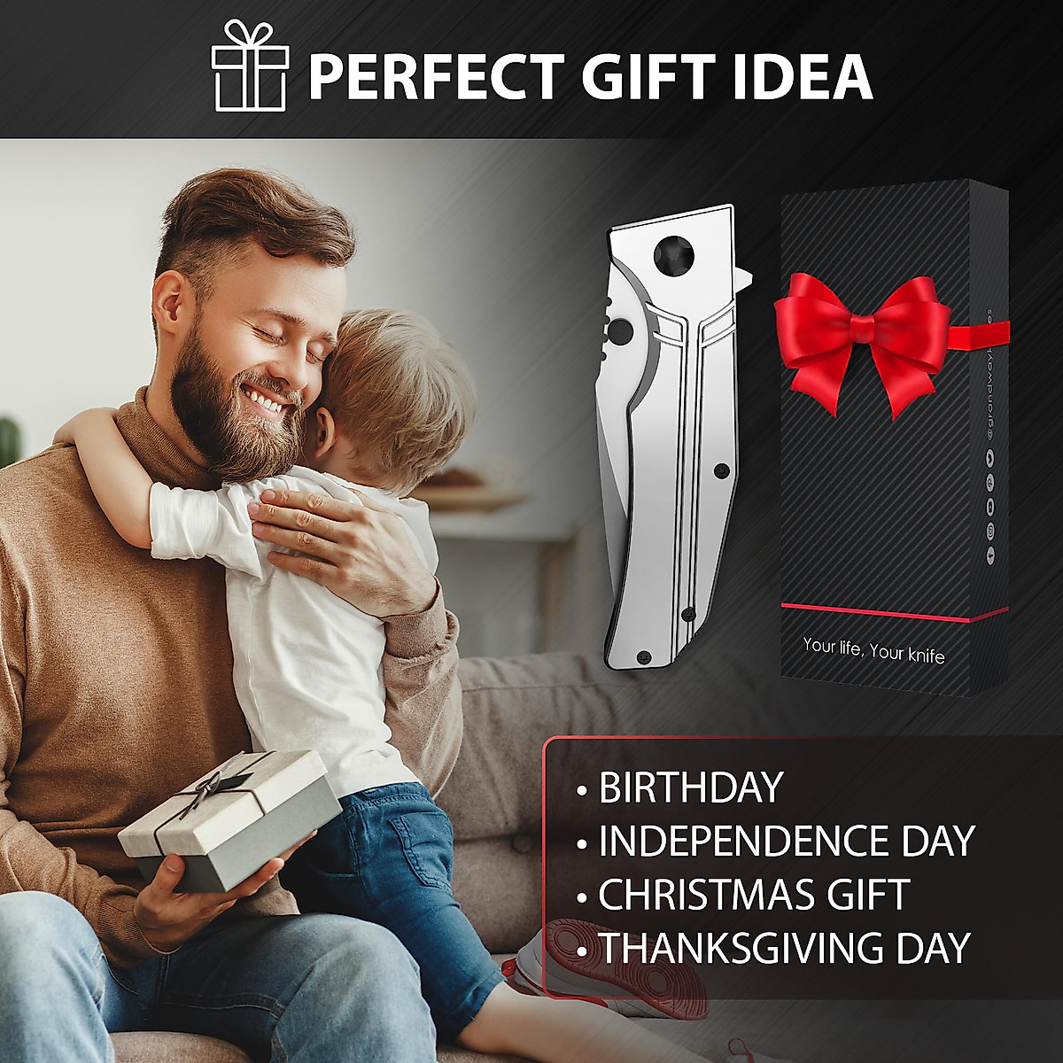 3.5" Blade Pocket Knife - Sharp Folding Knives for Men Women - Tactical Survival Camping Hunting Knofe - Gray EDC Knife with Pocket Clip - Gift for Men - Stocking Stuffers 140106