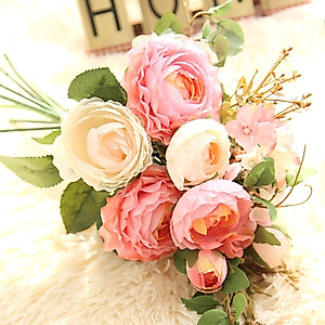 KIRIFLY Artificial Fake Flowers Plants Silk Rose Flower Arrangements Wedding Bouquets Decorations Plastic Floral Table Centerpieces Home Kitchen Garden Party Décor (Pink Champagne)