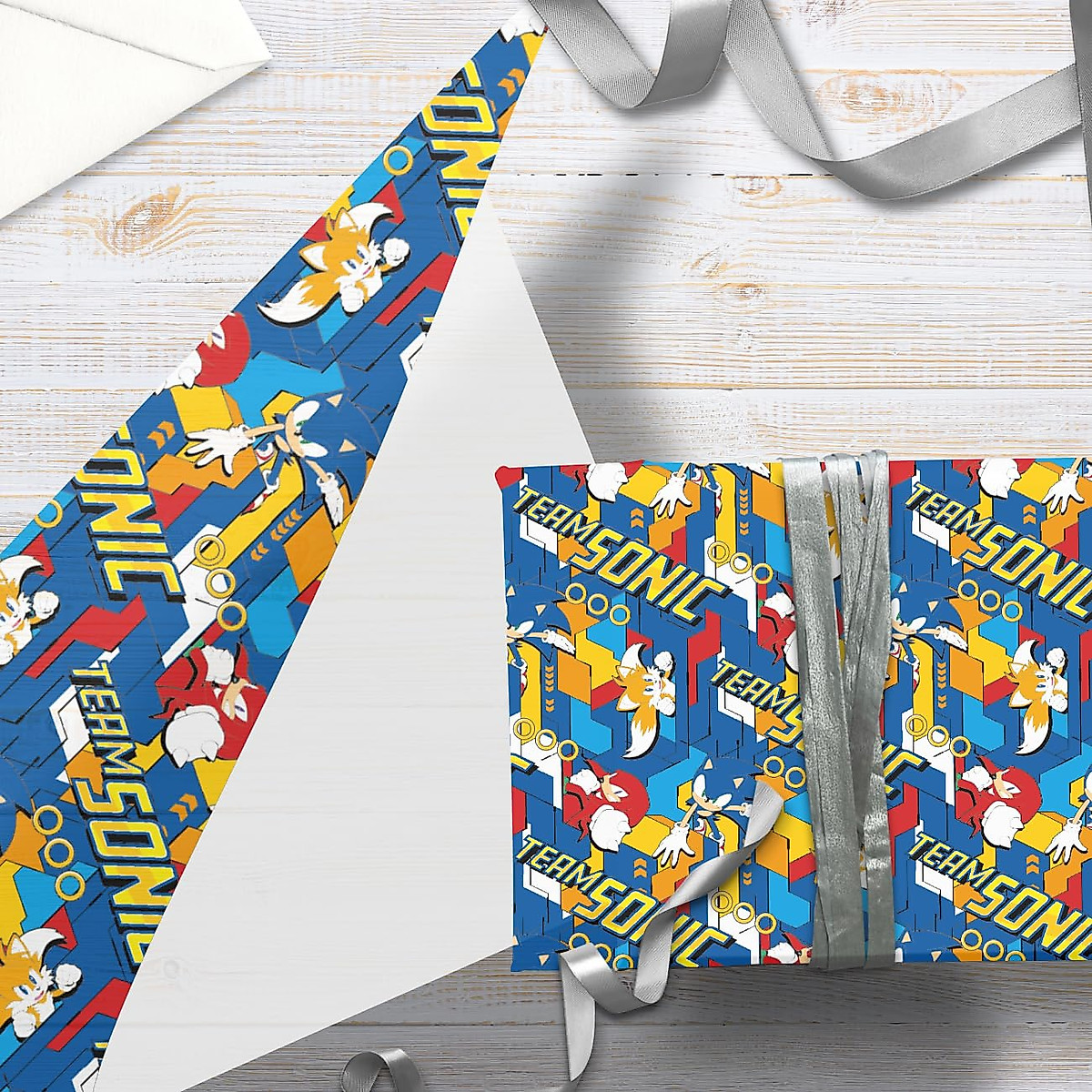 Danilo Sonic The Hedgehog Wrapping Paper, Two Sheet, Two Tags, Officially Licensed Gift Wrap, Recyclable, 70 x 50 when opened, multi-coloured