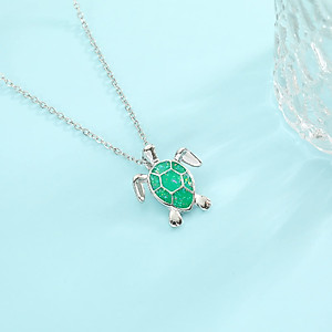 VANGETIMI Lovely Sea Turtle Pendant Necklace Cute Animals Green Opal Silver Chain Adjustable Necklace Valentine's Day Gifts Jewelry for Women