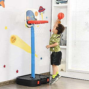 Costzon Toddler Basketball Hoop, 3-in-1 Sports Activity Center w/Ring Toss, Soccer Goal, 4.4Ft-5.2Ft Height Adjustable, Ball & Pump, Baby Indoor Outdoor Basketball Stand Set (Lovely Bear)