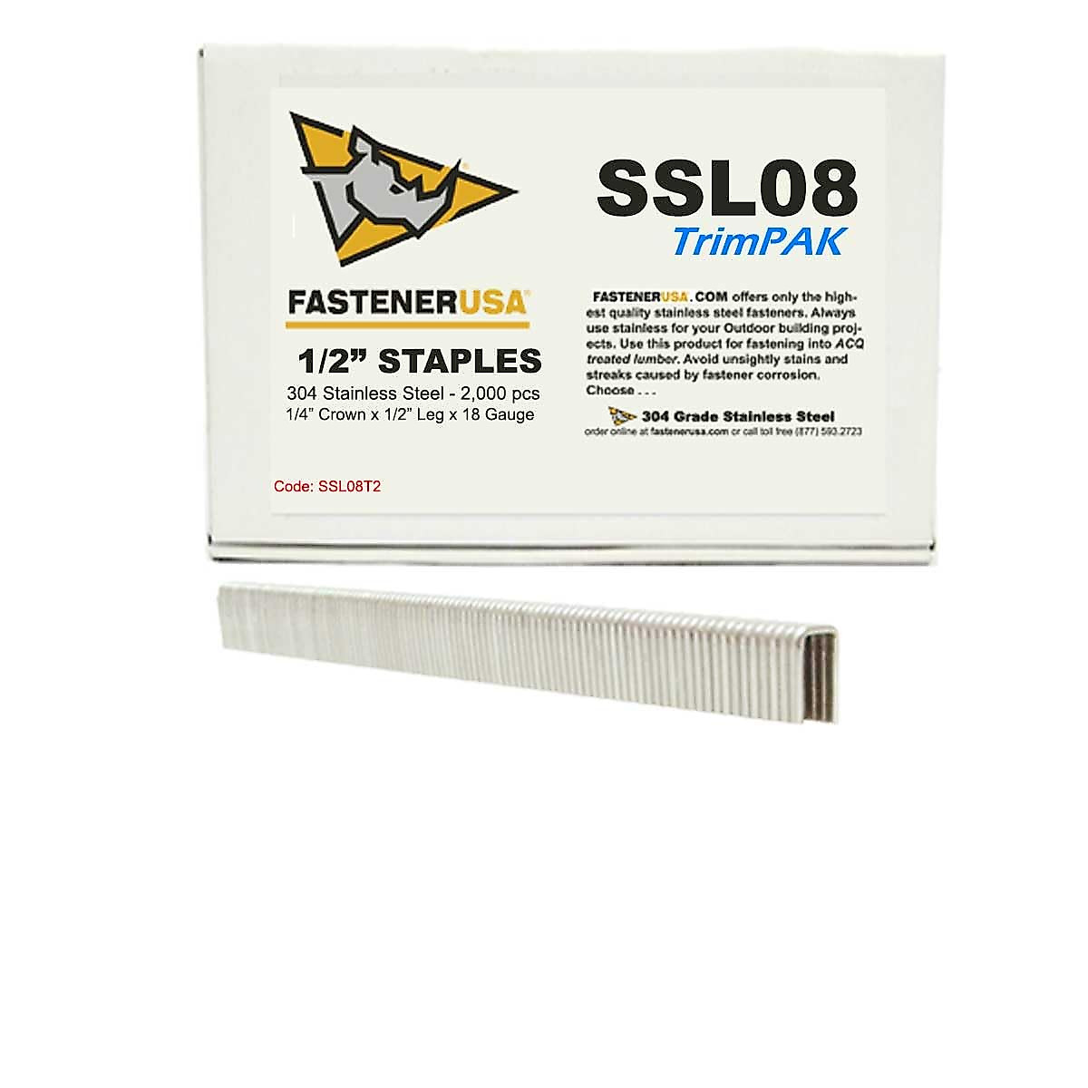 1/2" Leg x 1/4" Crown 18GA 304SS L08 Staples 2,000ct | SSL08T2