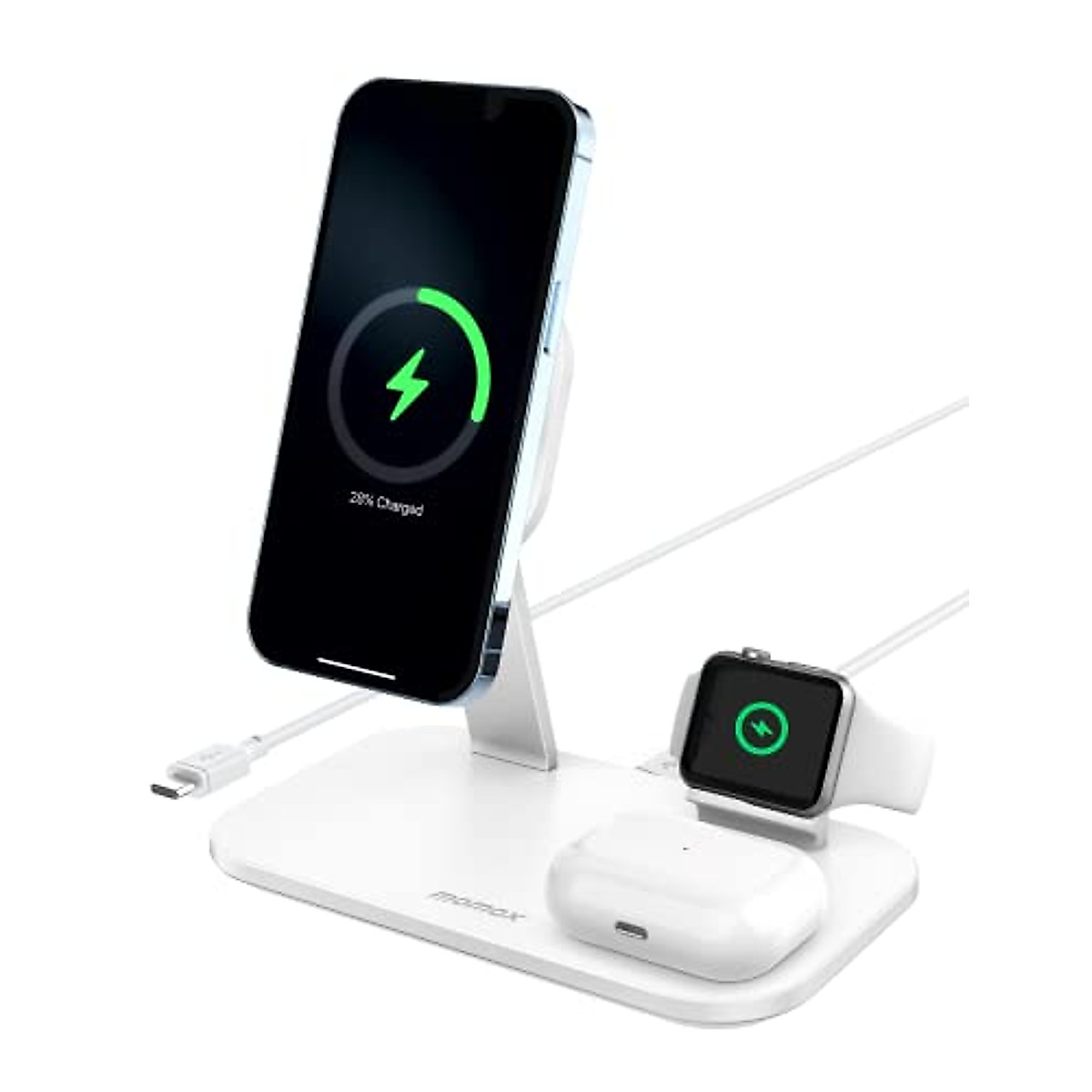 MOMAX Magnetic Wireless Charging Station，25W 3 in 1 Wireless Charger Stand Fast Charging Station only for iPhone 14/14Pro/13/13Pro/12 Series, AirPods Pro, Apple Watch 1-6 Series (No AC Adapter)