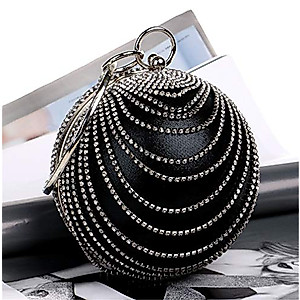 Round Clutch tassel Purse Women Crystal Evening Bag for Wedding Party Women's Ball Shape Crystal Evening Clutch Purse Wedding Party HandBags With Necklace Earrings Set(Black)