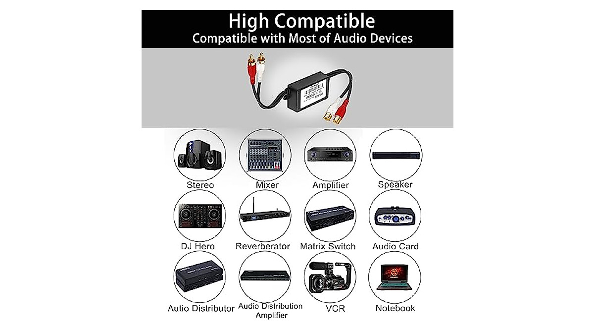 RCA Noise Filter Hum Eliminator (No Reduce Bass) Ground Loop Isolator ...
