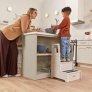 ECR4Kids Reach-Up Step Stool with Handles, Children's Furniture, White Wash