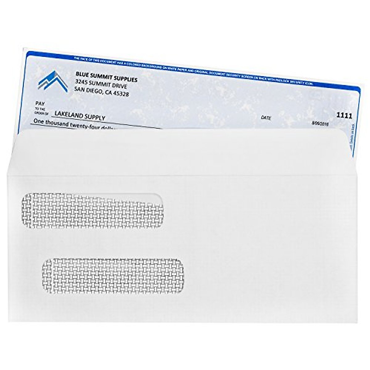 500 #8 Gummed Double Window Security Check Envelopes - Designed for QuickBooks Checks - Computer Printed Checks - Gummed Flap - 3 5/8 X 8 11/16