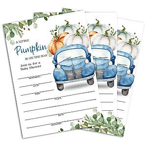 Yuansail Baby Shower Invitation Cards, Pumpkin Fill In Invites Cards, 25 Cards And Envelopes – (bb008-yaoqing)