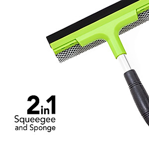 Window Squeegee Cleaning Tool | Squeegee Cleaner for Windows, Glass, Car Windshield | 2-in-1 Squeegee and Scrubber Sponge Washing Kit | Multi-Surface Washer - Indoor Outdoor Use