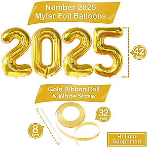KatchOn, New Year 2025 Balloons Gold - Huge, 42 Inch | 2025 Gold Balloons for Happy New Years Decorations 2025 | New Year Balloons for New Years Eve Party Supplies 2025 | Graduation Decorations 2025