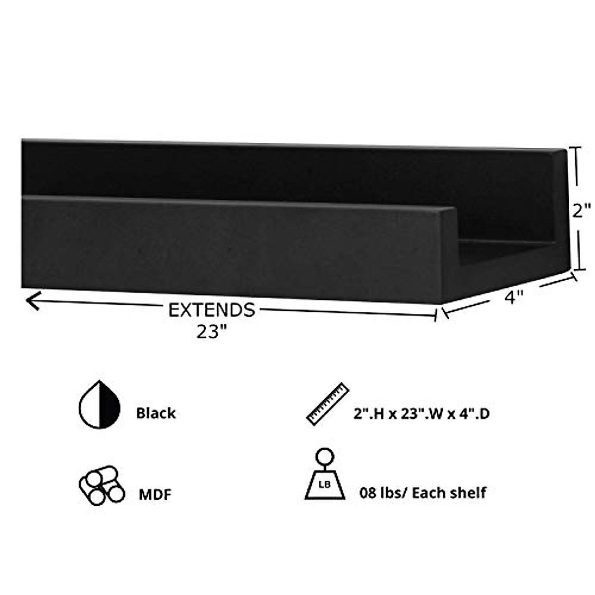 kieragrace FN00298 Modern Floating-Shelves, Set of 4, Black